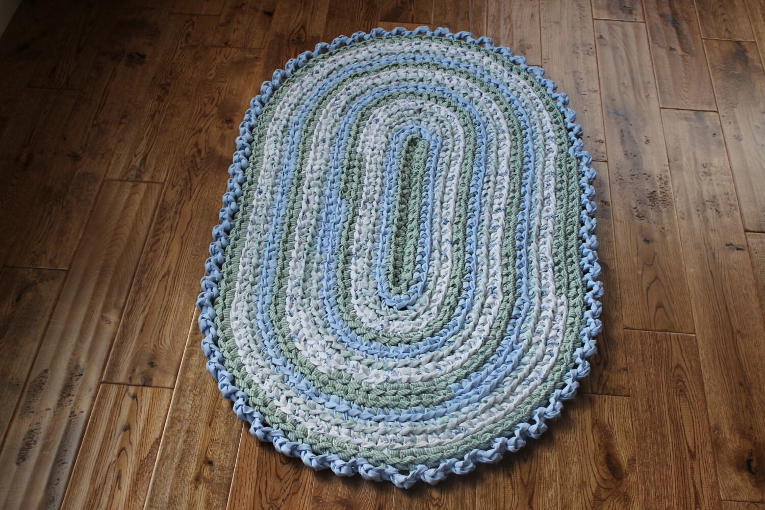 Rag Rug Blue Green and White 28 X 45 Crocheted - Etsy