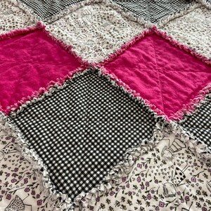 Reversible Rag Quilt, Pink, Black, and White Rag Quilt, Throw - Etsy