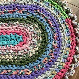 Rag Rug, Multi-colored, and White 25" X 35.5" Crocheted Oval Rag Rug ...