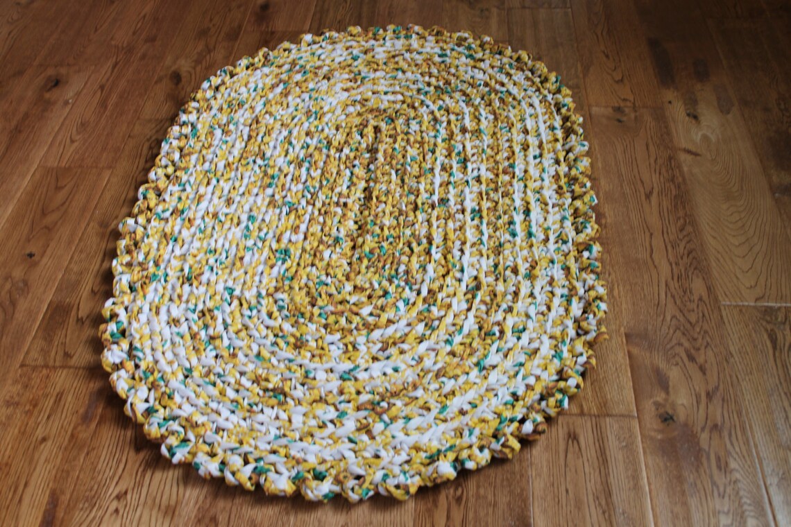 Rag Rug Yellow 26 X 40 Crochet Oval Rag Rug - Etsy