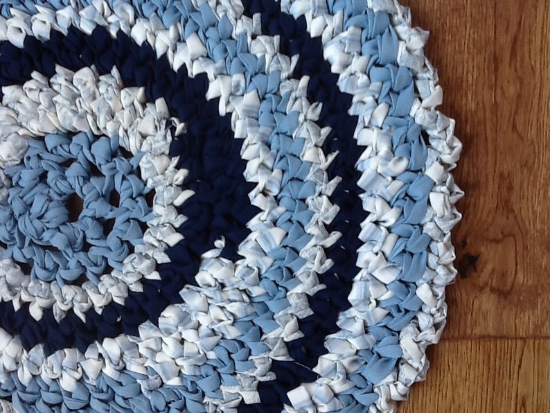 Rag Rug Blue 22.5 Crocheted Round Rag Rug Nursery Rug - Etsy Rag Rug Blue 22.5 Crocheted Round Rag Rug Nursery Rug - Etsy