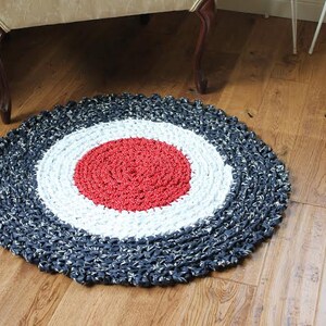 Rag Rug, Crochet Rug, Red, White and Blue 30.5" Crocheted Round Rag Rug ...