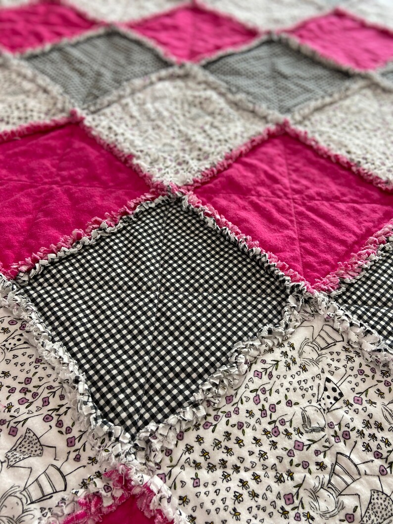 Reversible Rag Quilt Pink Black and White Rag Quilt Throw - Etsy