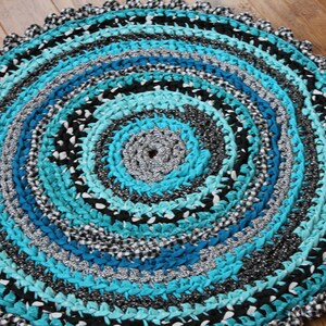 Rag Rug, Turquoise Rag Rug, 34 Crocheted, Round Rag Rug, Cottage Decor ...
