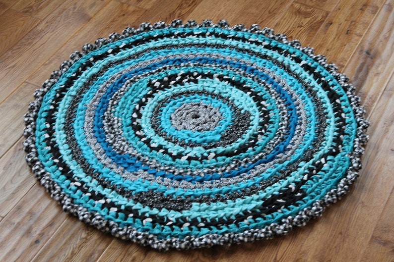 Rag Rug Turquoise Rag Rug 34 Crocheted Round Rag Rug - Etsy
