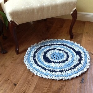 Rag Rug, Blue 22.5 Crocheted Round Rag Rug, Nursery Rug, Cottage Chic ...