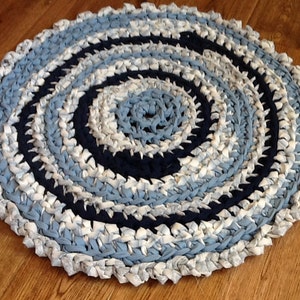 Rag Rug, Blue 22.5 Crocheted Round Rag Rug, Nursery Rug, Cottage Chic ...
