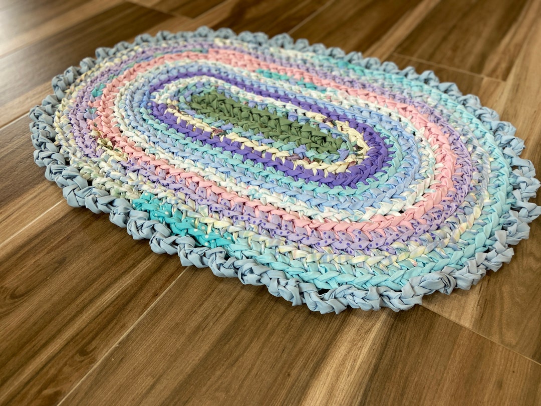 Multicolored Pastel, Rag Rug, 23" X 33" Crocheted Oval Rag Rug, Nursery ...