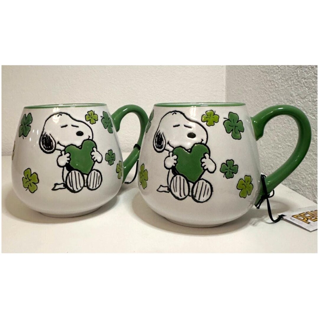 PEANUTS St. Patrick's Day SNOOPY Clover Coffee MUGS too Cute to Pinch ...