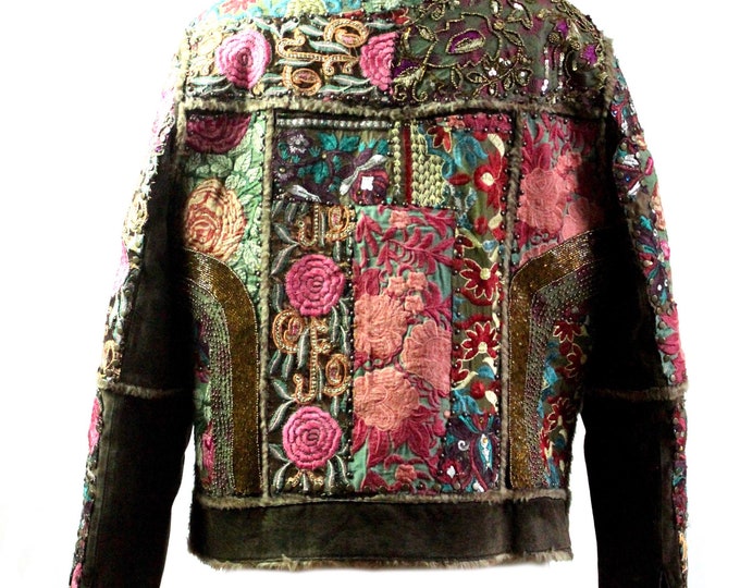 Reworked Upcycled Leather Jacket /embroidered Brown Leather Jacket ...