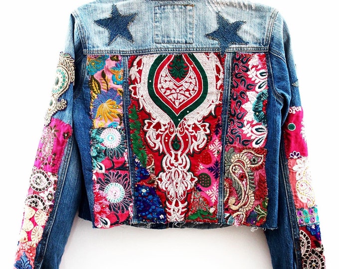 Reworked Denim Jacket / Embroidered Jacket/ Vintage Embroidered Denim ...