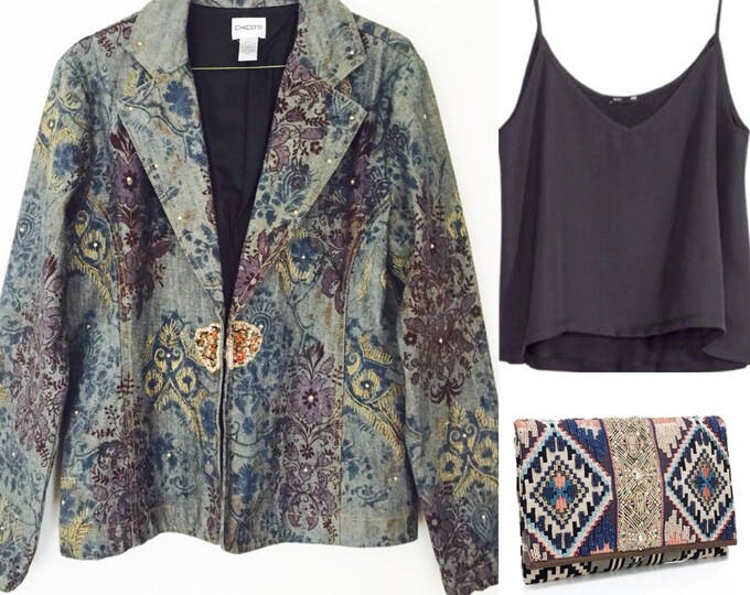 Vintage Indian Jacket / Embroidery Denim Jacket / Woman Jeans Jacket ...