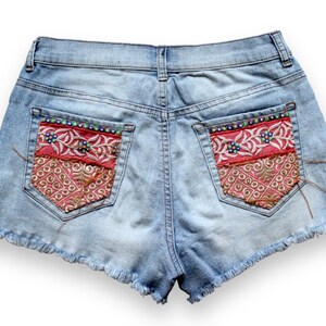 Reworked Stretched Denim Shorts / Embroidered Patched Jean Shorts ...