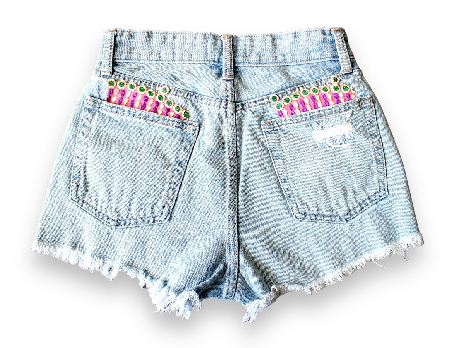 Denim Cutoff Shorts / Monet Garden Denim Shorts / Extra SMALL - Etsy