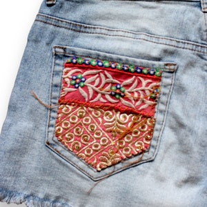 Reworked Stretched Denim Shorts / Embroidered Patched Jean Shorts ...