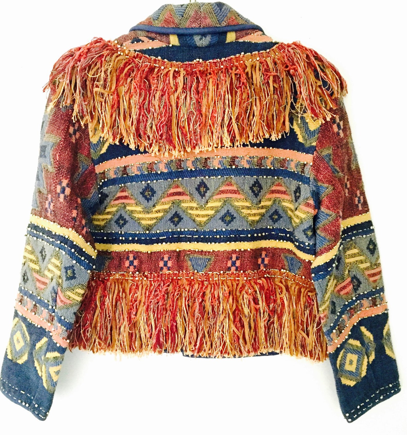 Vintage Tribal Boho Jacket / Cropped Tribal Jacket / Vintage Tapestry ...