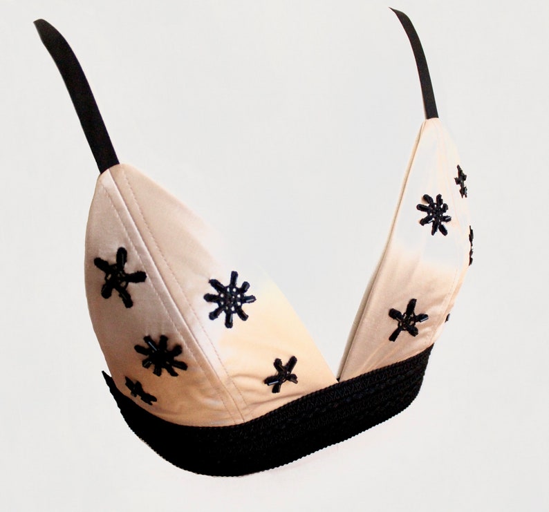 Top Bra / Rose Satin Stretch / Handmade Embroidery Aplique/ Summer ...