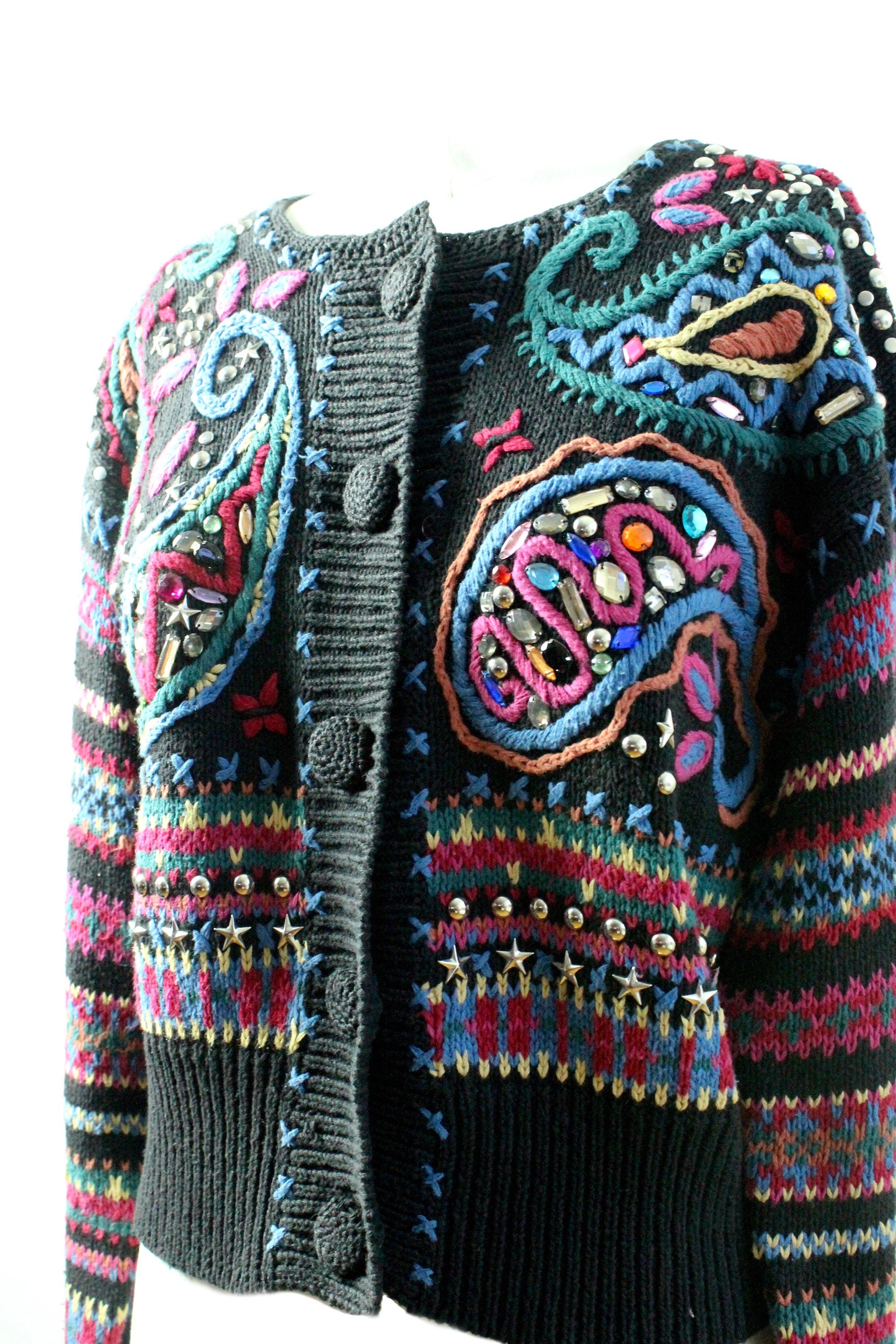 Vintage Pullover / Bunte Blumen Strickpullover / Bestickt / - Etsy.de