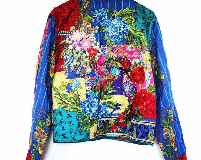 1990's Vintage Chinese Patchwork Jacket Boho Jacket / Woman Jacket ...