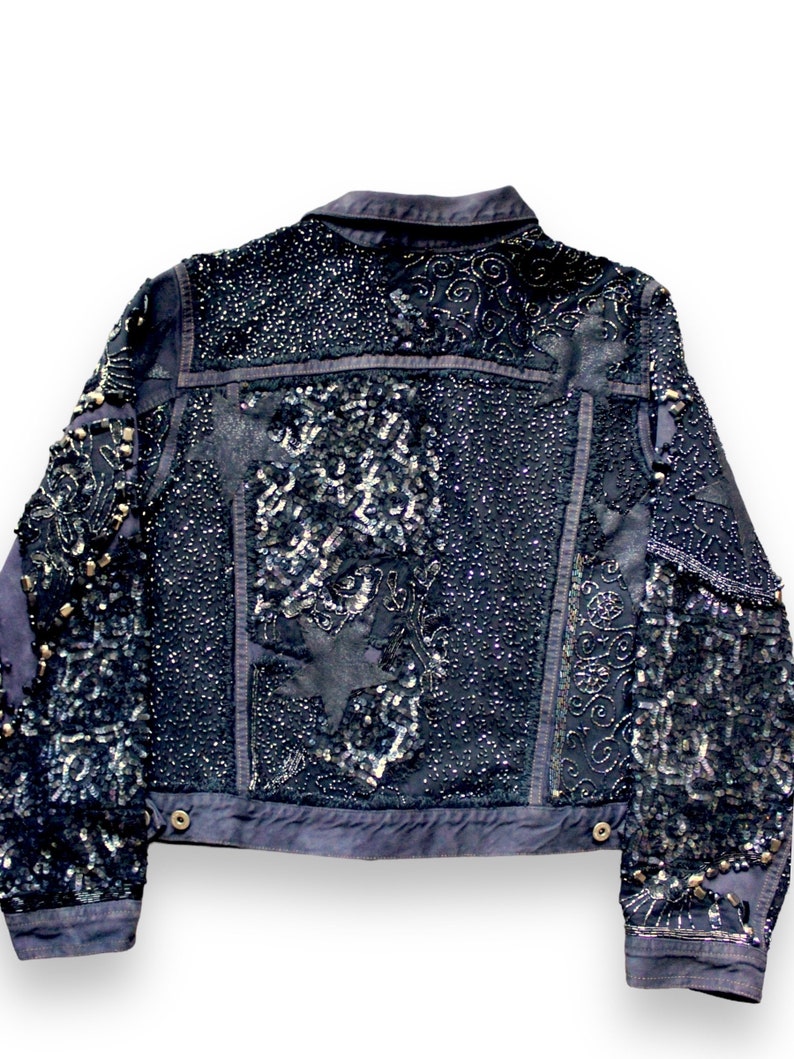 Reworked Denim Jacket / Upcycling Embroidered Jacket/ Black Jean Jacket ...