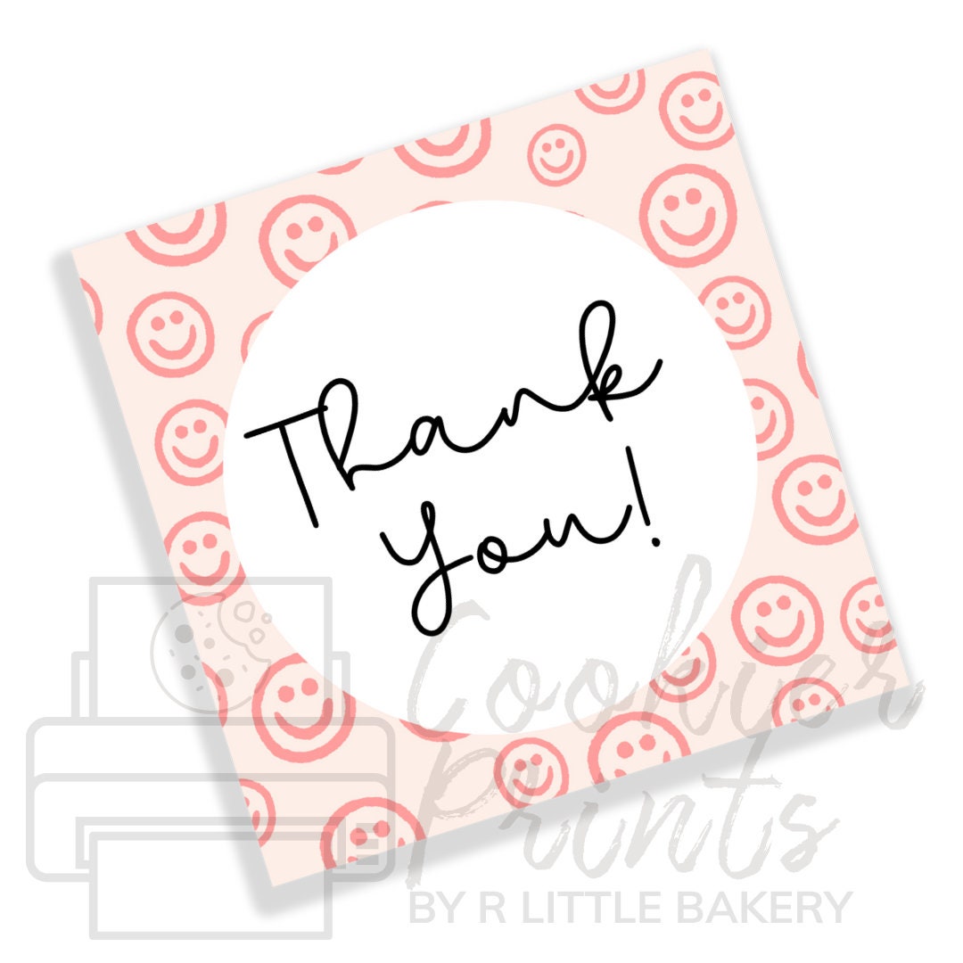 Smiley Face Thank You Gift Tags, Printable Square Tags (PDF Download ...