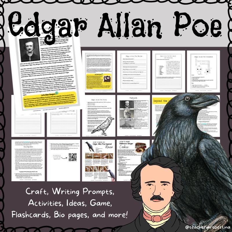Edgar Allan Poe Lesson Biography, Activities, Games, and Crafts for ...