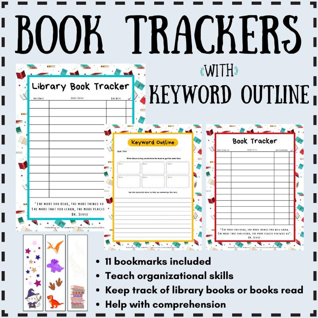 Library Book Tracker and Reading Log With Keyword Outline and Bookmarks ...
