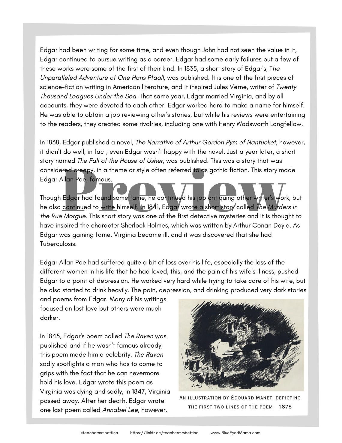 Edgar Allan Poe Lesson Biography, Activities, Games, and Crafts for ...