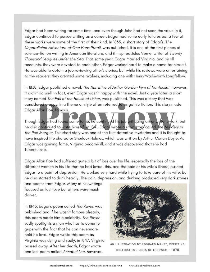 Edgar Allan Poe Lesson Biography, Activities, Games, and Crafts for ...