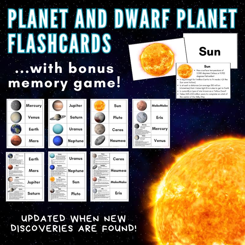 Planet and Dwarf Planet Flashcards With Bonus Memory Game Educational ...