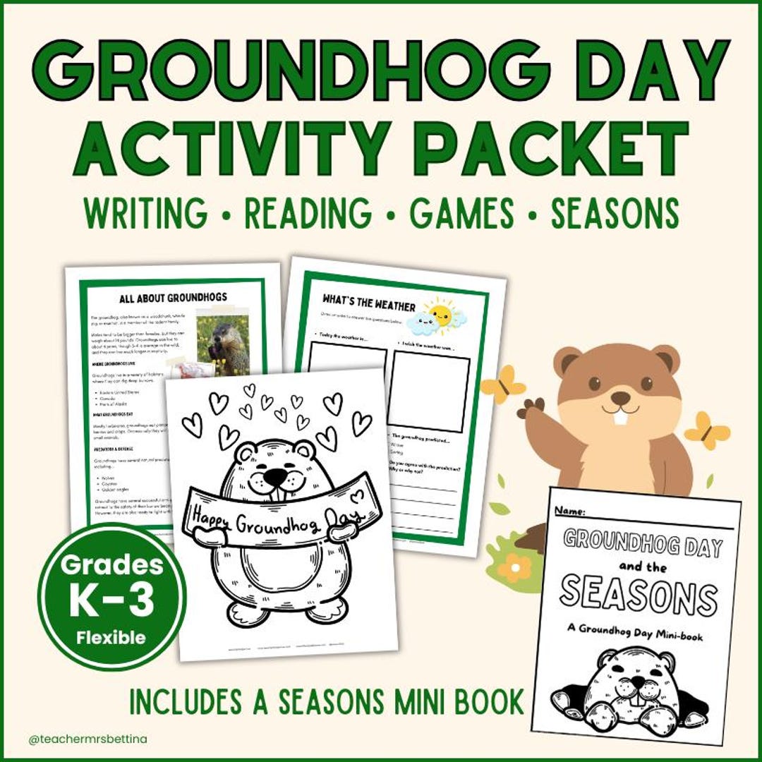 Groundhog Day Activity Packet for Kids | Printable Worksheets, Seasons ...