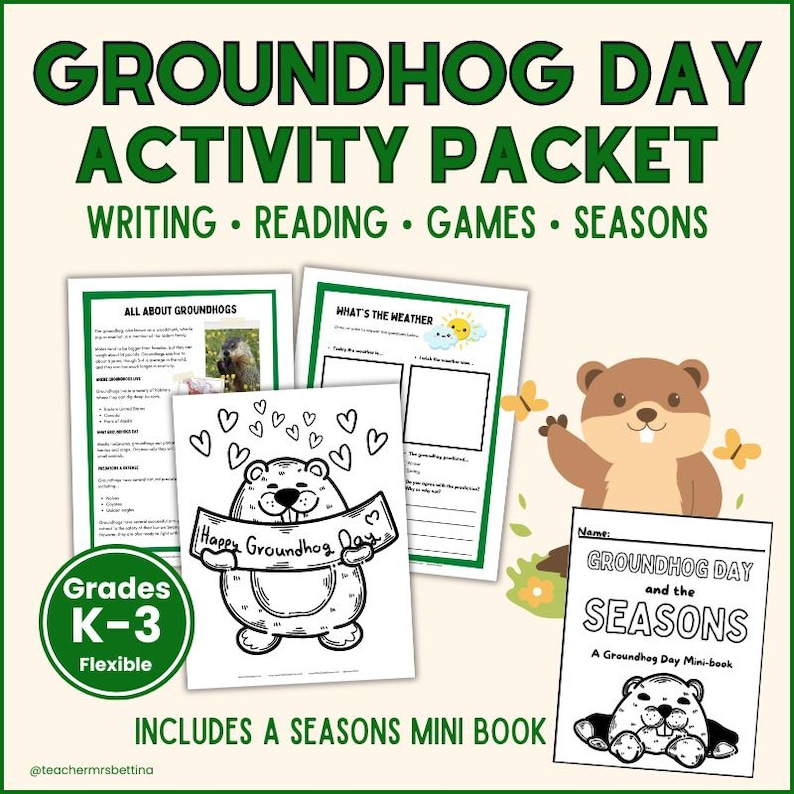 Groundhog Day Activity Packet for Kids | Printable Worksheets, Seasons ...