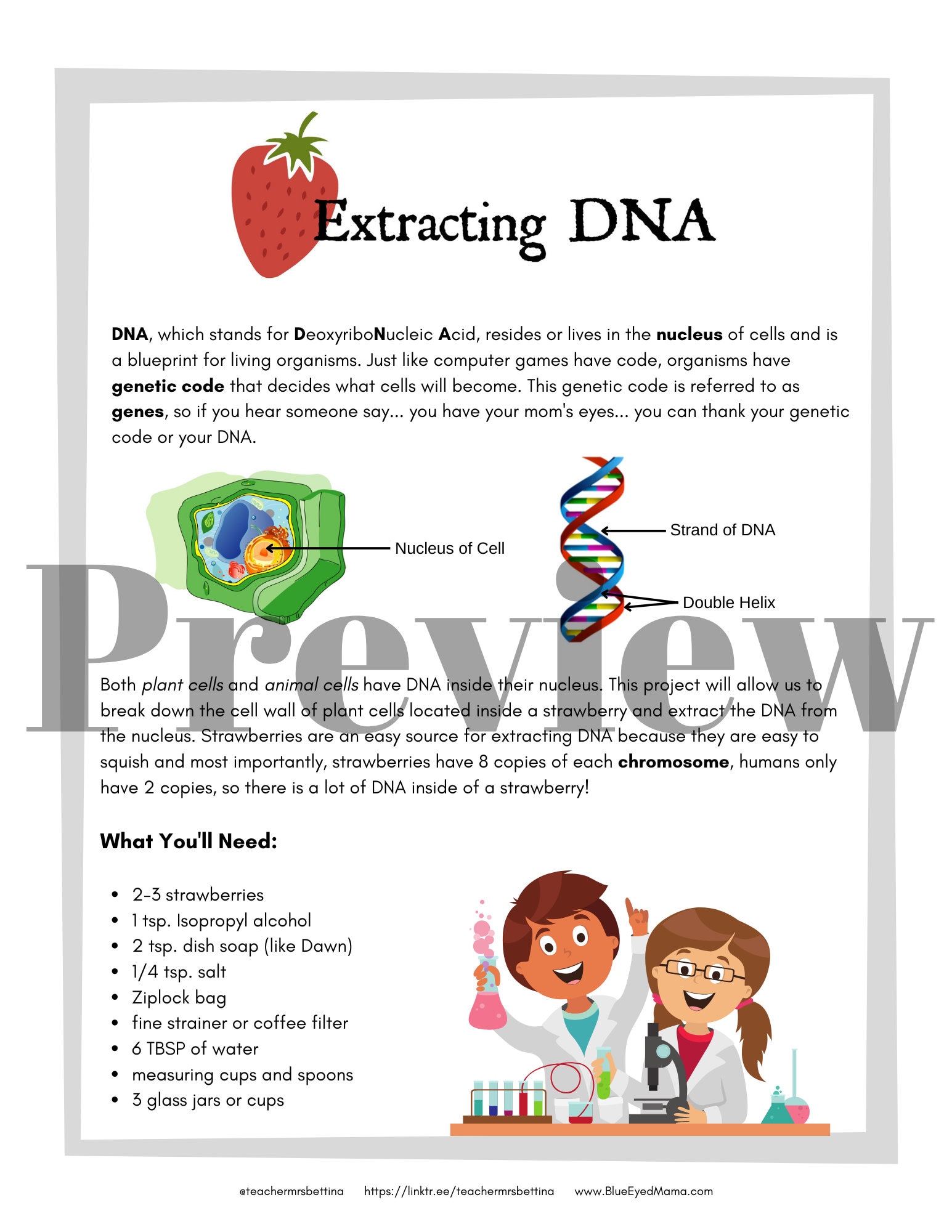 DNA Printable and Experiment With Coloring- Easy Prep - Etsy