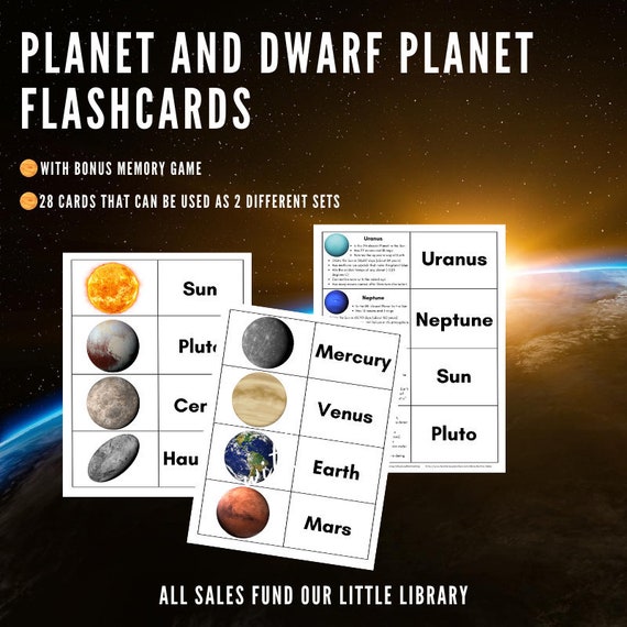 Planet and Dwarf Planet Flashcards With Bonus Memory Game | Etsy