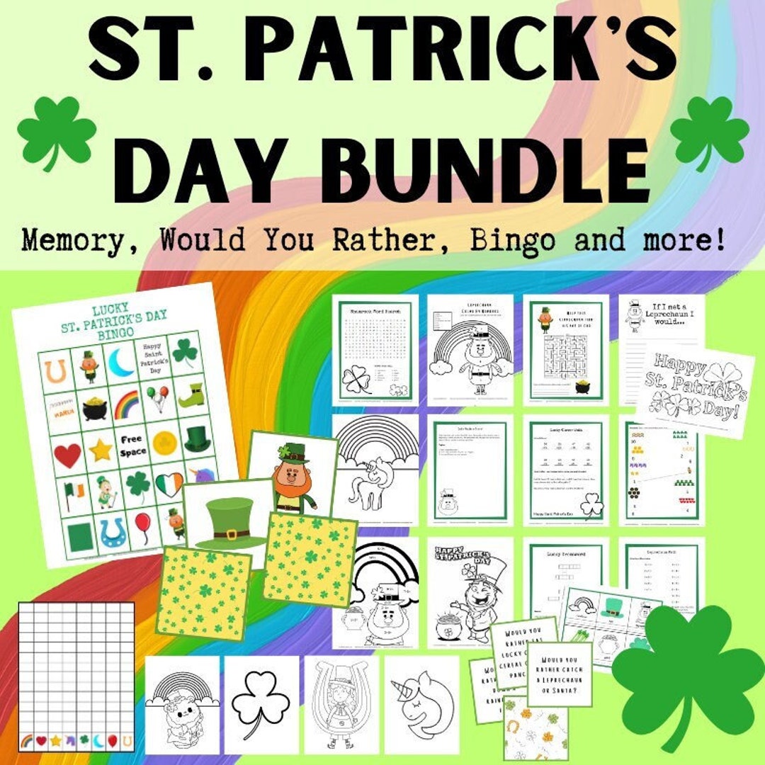 St. Patrick's Day Printable Bundle 5 Games With Coloring Pages and ...