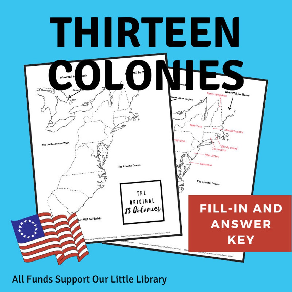 Thirteen Colonies, Map, Educational Printable, Early US History ...