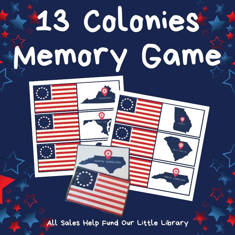 US History Memory Game Thirteen Colonies Printable States Game - Etsy