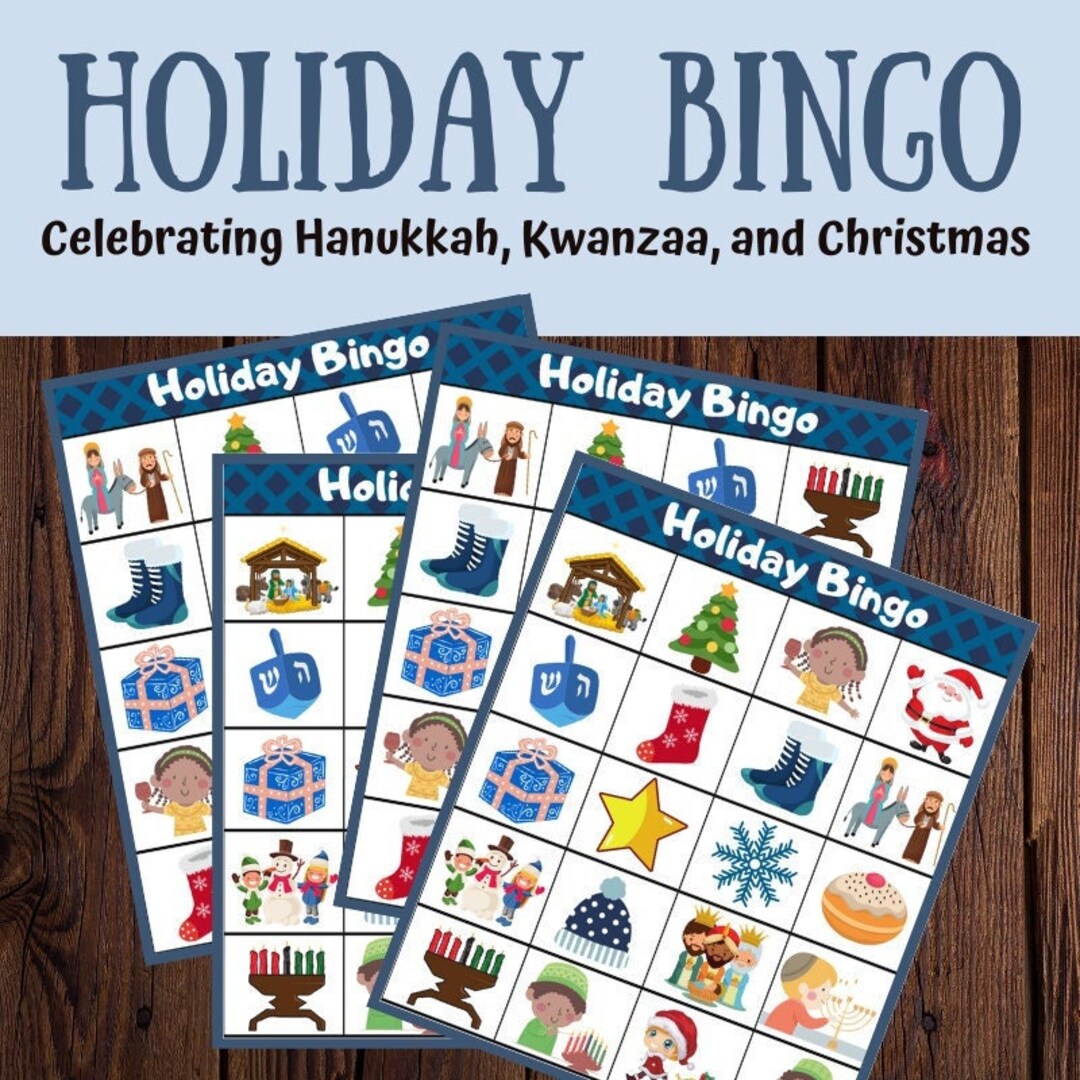 Holiday Bingo Cards Celebrating Hanukkah Kwanzaa and Christmas With ...