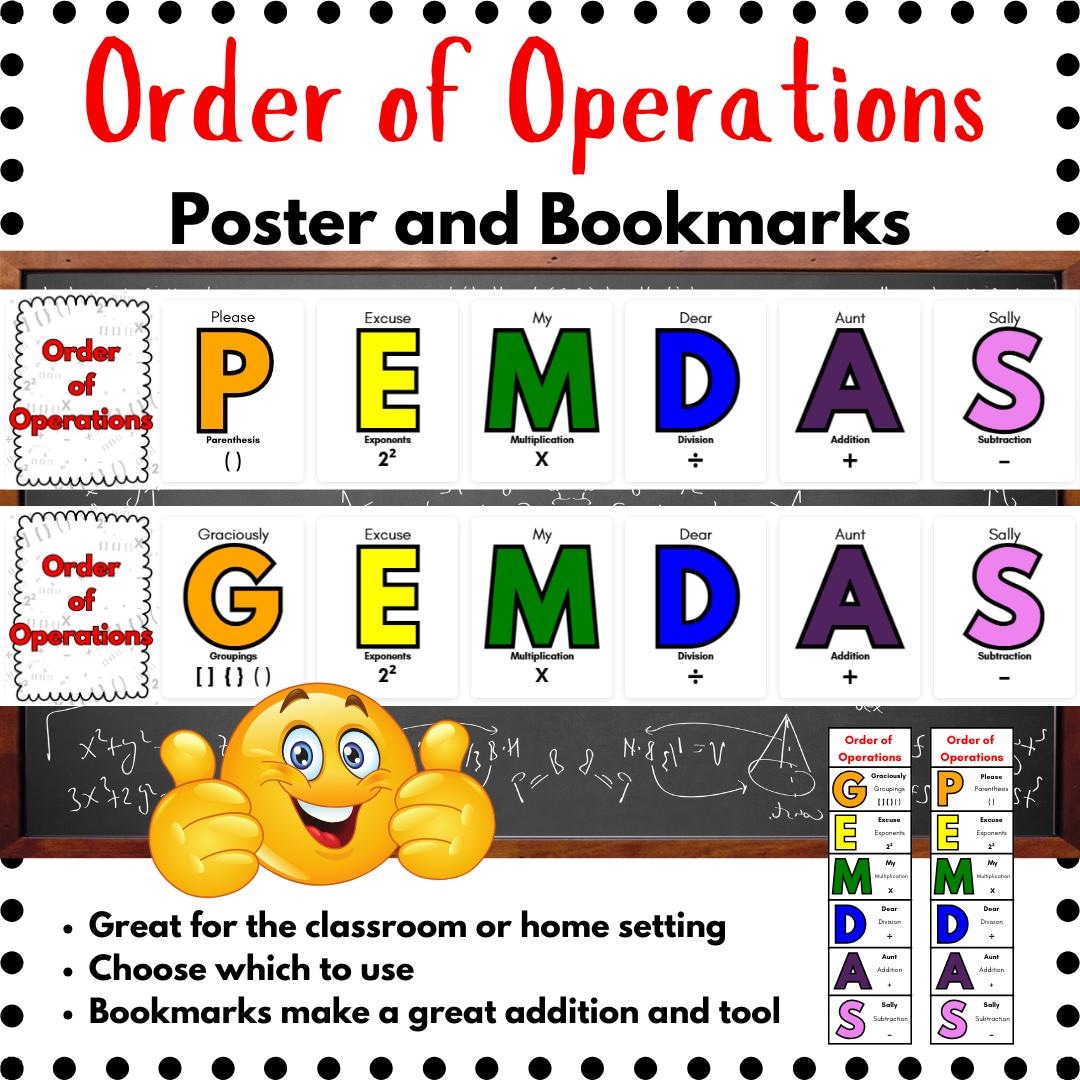 Order of Operations Poster and Bookmarks- GEMDAS and PEMDAS Math Poster ...