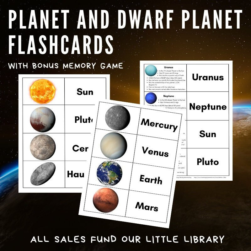Planet and Dwarf Planet Flashcards With Bonus Memory Game Educational ...