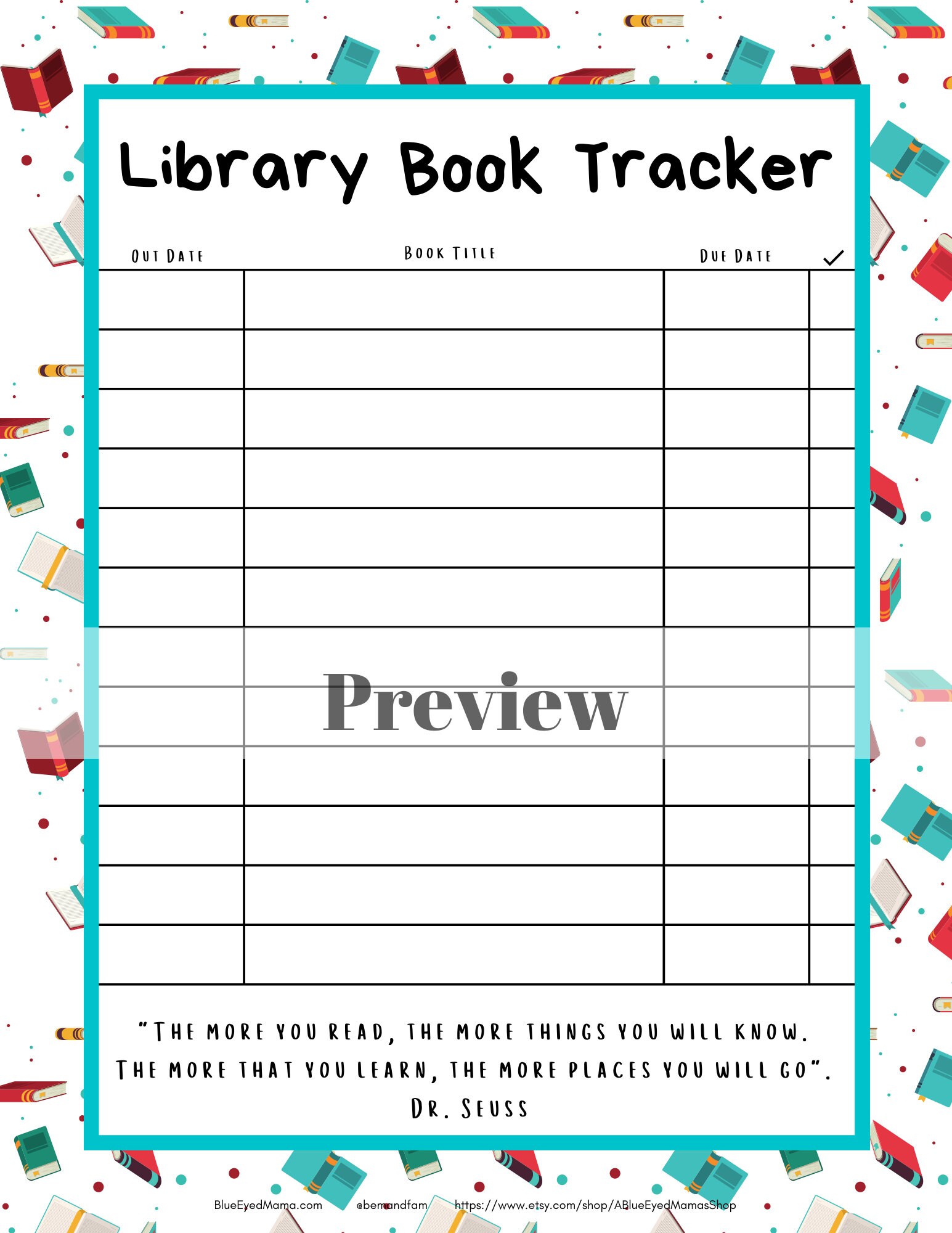 Library Book Tracker and Reading Log With Keyword Outline and Bookmarks ...