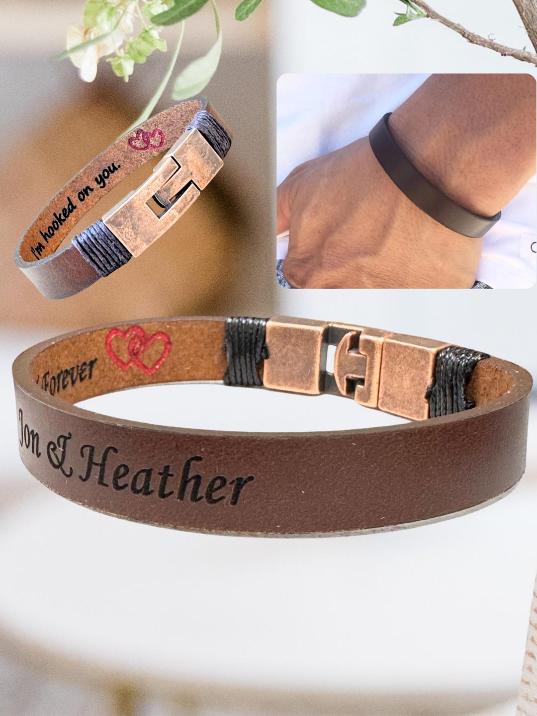 Personalized Leather Bracelet for Men: Engraved Hidden Message ...