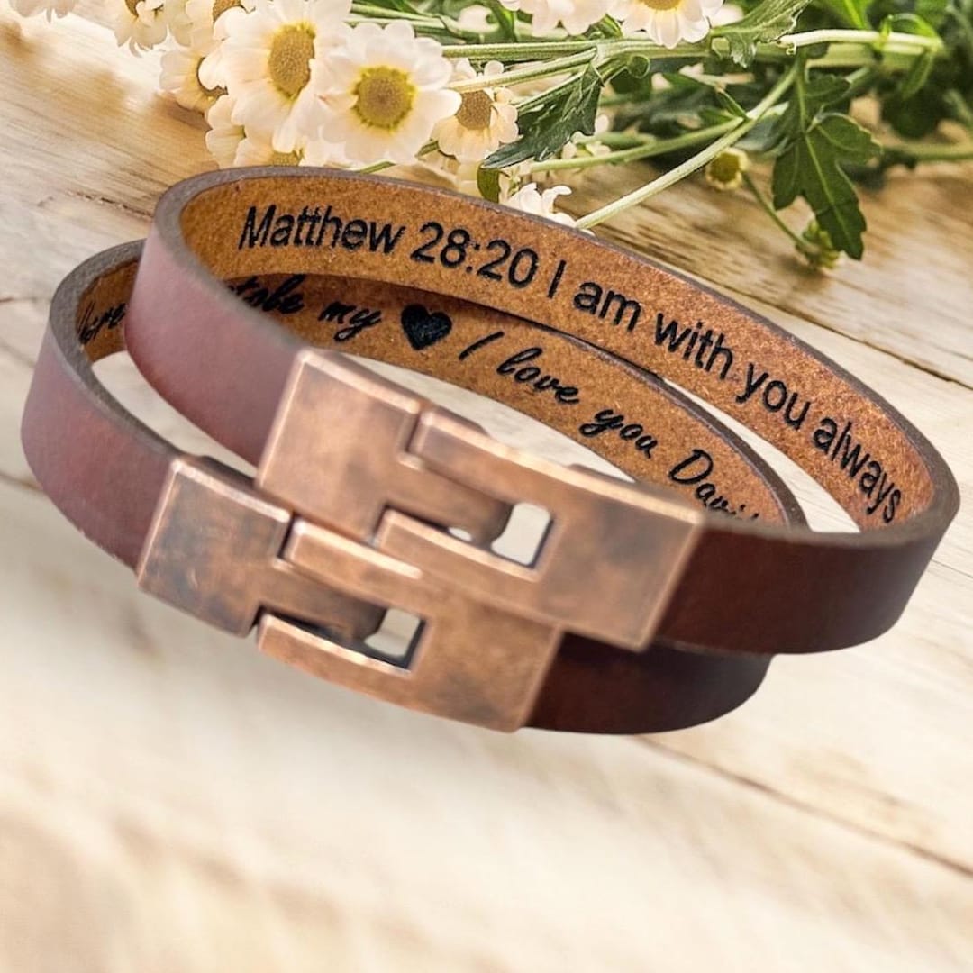 Couple Leather Bracelets Personalized - Matching His & Hers Engraved ...
