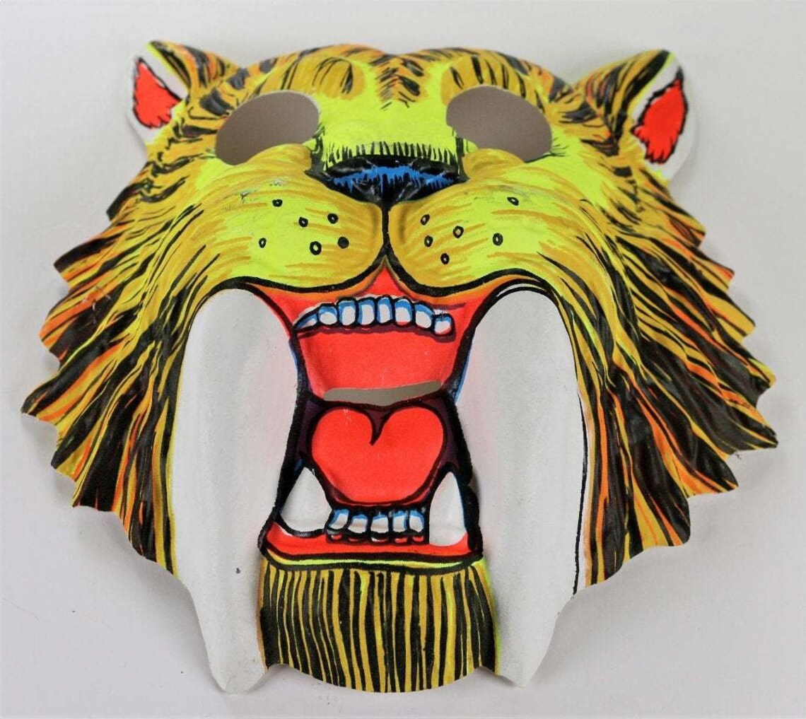 Vintage Saber Tooth Tiger Halloween Mask Ben Cooper - Etsy