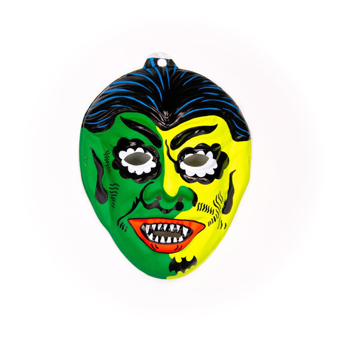 Vintage Vampire Halloween Mask Vampiro Monster Costume Dracula Green ...