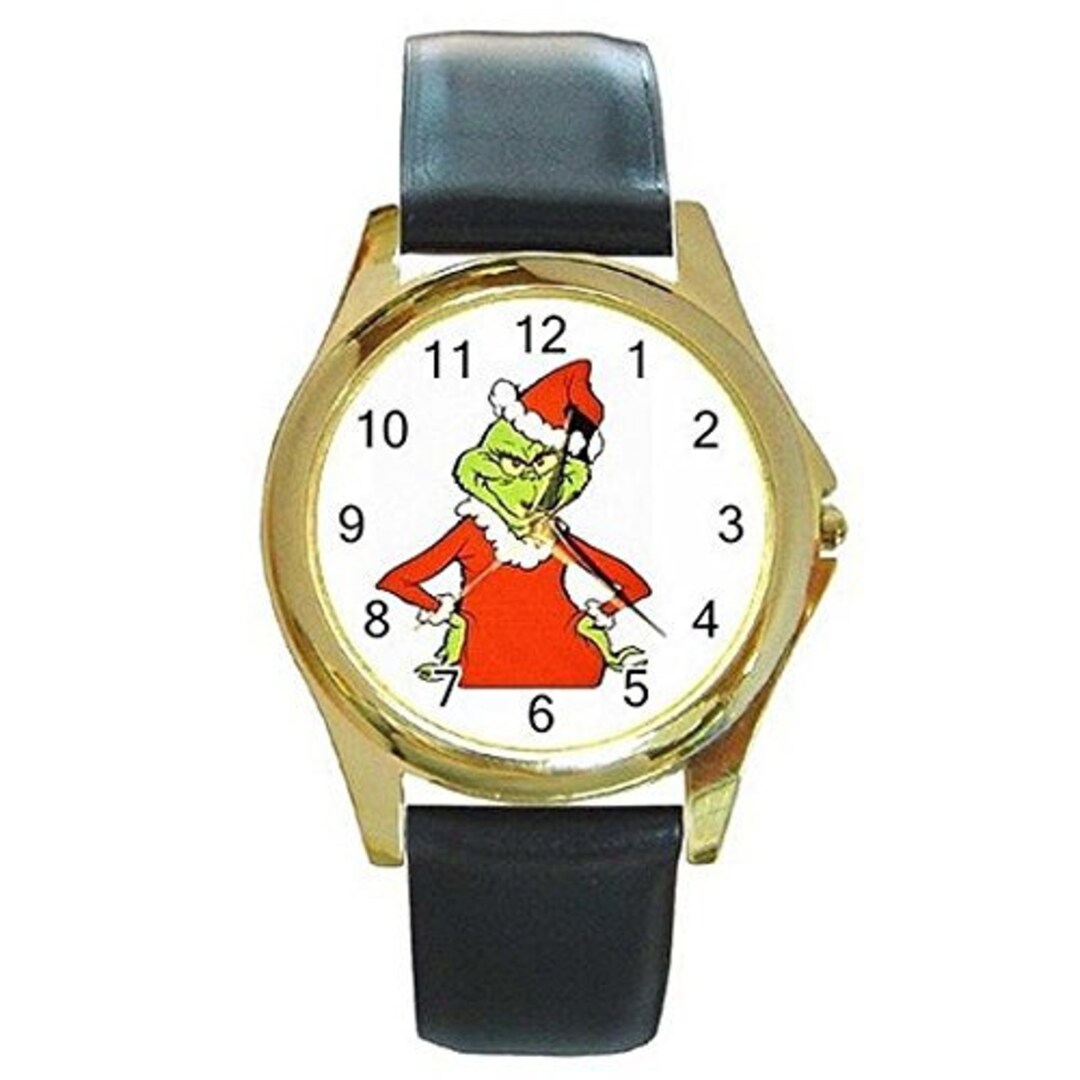 Christmas Grinch in Santa Outfit on a Womens or Girls Gold Tone Watch ...