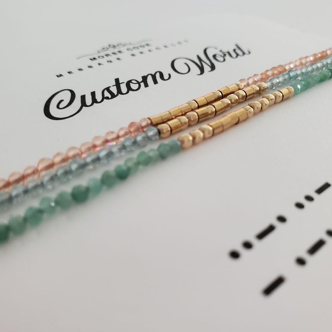 14K Gemstone Morse Code Custom Word Friendship Bracelet - Etsy
