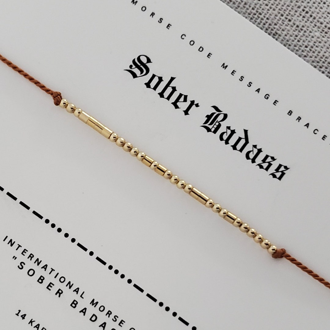 14k Sober Badass Morse Code Bracelet in Solid Gold, Gold Filled or ...