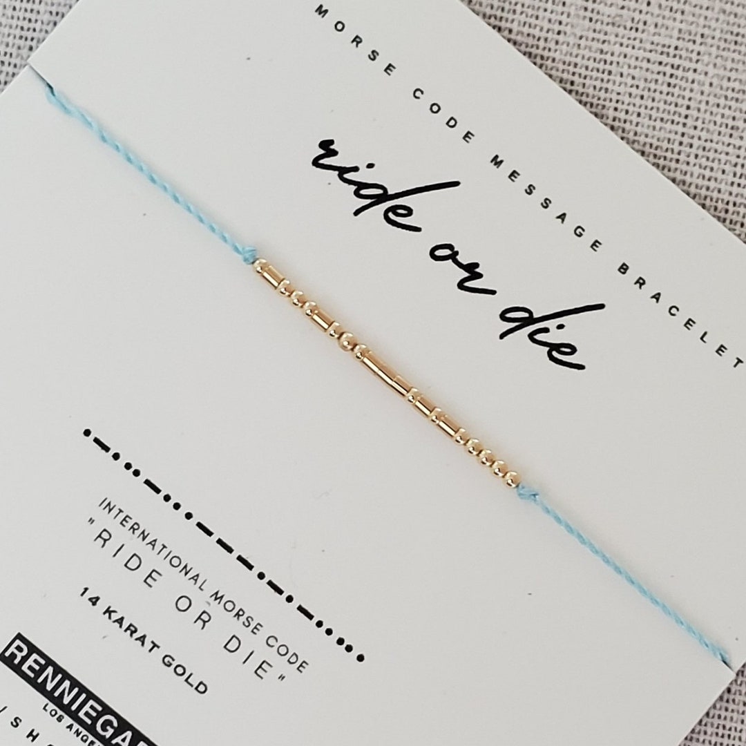 14K RIDE OR DIE Morse Code Secret Message Bracelet / Friendship ...