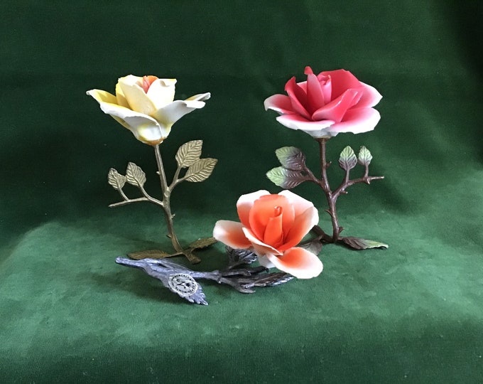 Capodimonte Porcelain Roses. Red,orange,yellow. SET 10 - Etsy
